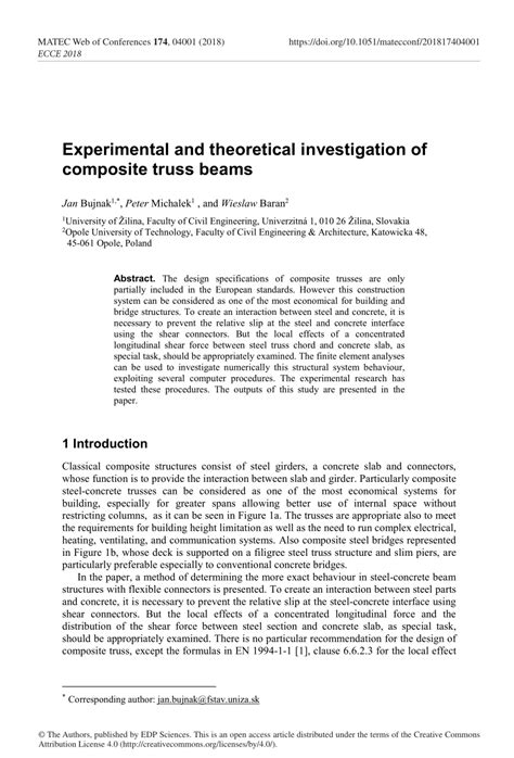 Pdf Experimental And Theoretical Investigation Of Composite Truss Beams