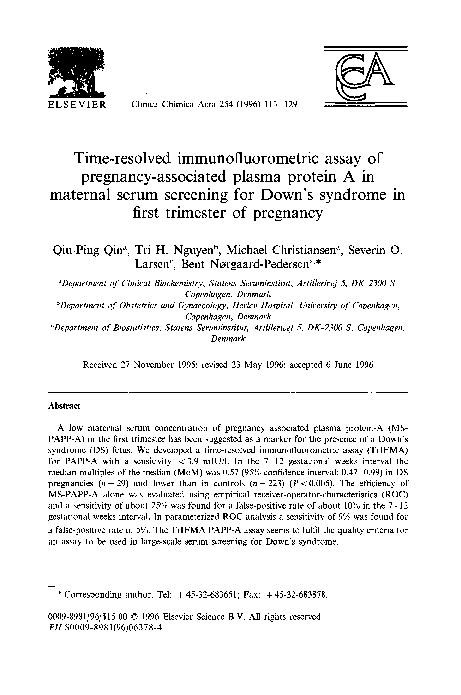 Pdf Time Resolved Immunofluorometric Assay Of Pregnancy Associated Plasma Protein A In