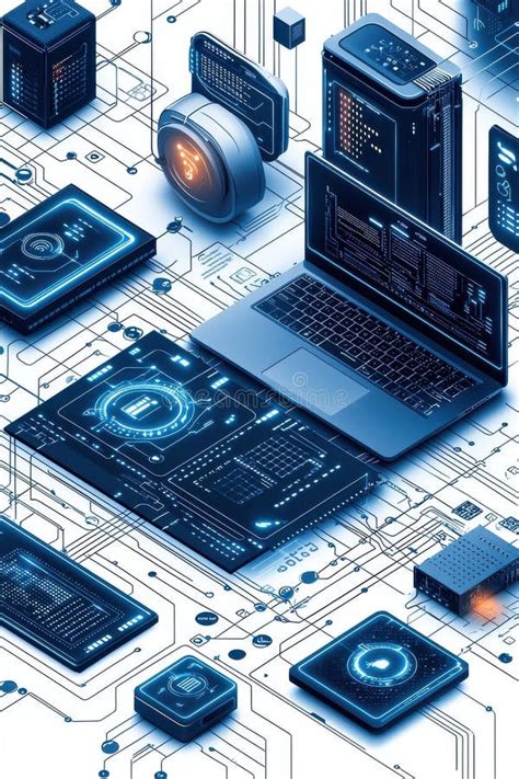 Isometric Illustration Of Interconnected Ai Devices And Cloud Computing Systems Stock Image