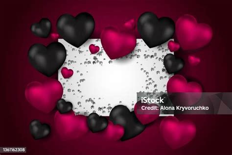 벡터 발렌타인 데이 추상적 인 배경 사실적인 3d 블랙과 퍼플 3d 풍선 심장 모양 2월 14일 사랑 로맨틱 한 휴일 카드
