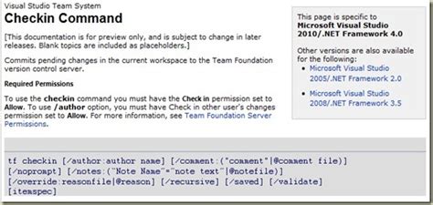 Readcommit Bypass Gated Check In From Tf Checkin Command Line Tfs 2010