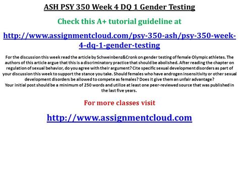 ASH PSY 350 Week 4 DQ 1 Gender Testing Check This A Tutorial Guideline At 4 Dq 1 Gender Testing
