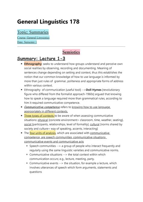 General Linguistics 178 Semiotics Lecture 1 3 General Linguistics 178
