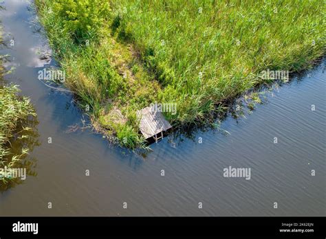 Drone Aerial View Over Wooden Pavement For Fishing And Swimming On