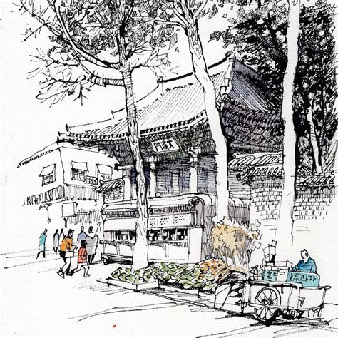 어반스케치 작가 윤코 Urbansketchers 덕수궁 대한문 앞 몇년째 공사중 캘리용 만년필로 사용되는 펜이지만 선의 강약을 조절할수 있어서 그림그리기에 적합한 펜
