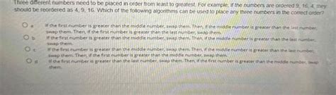 Solved Three Different Numbers Need To Be Placed In Order Chegg Com