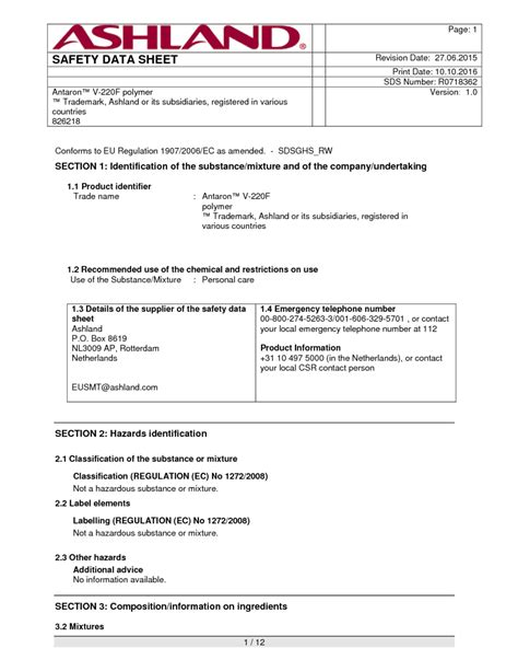 Antaron V 220f Polymer Msds Download
