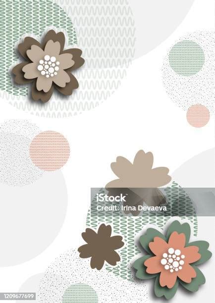 흰색 배경에 색기하학적 모양 선과 꽃 파스텔 색조 엽서 표지 배너 광고에 대한 디자인 동부 요소입니다 갈색에 대한 스톡 벡터 아트 및 기타 이미지 Istock