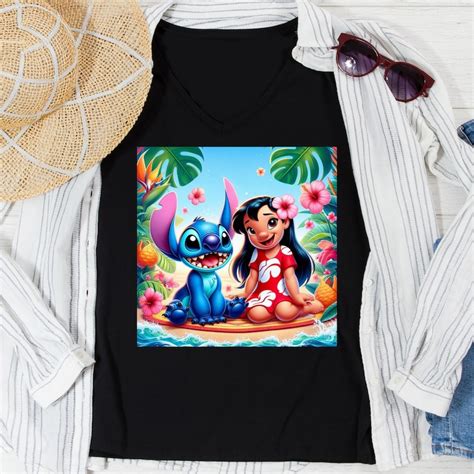 Lilo And Stitch Clipart Hawaiian Beach Scene Tropical Flowers Png Etsy