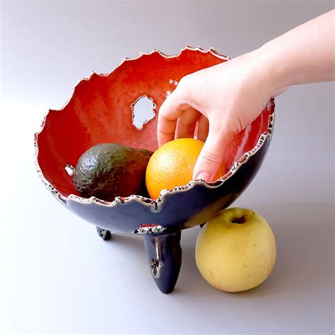 Large Black Ceramic Fruit Bowl 20th Anniversary T Pedestal Bowl With