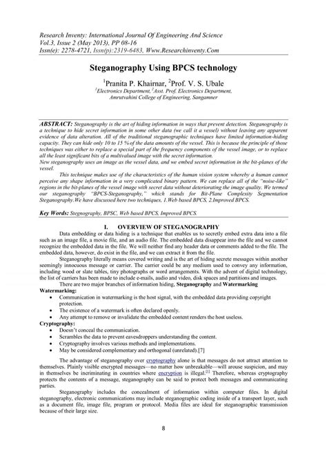 Steganography Using Bpcs Technology Research Inventy