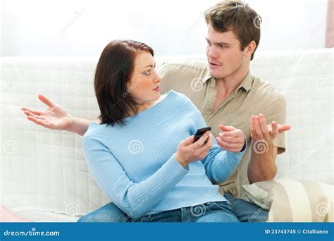 Angry Girl Checking Boyfriends Cell Phone Stock Image Image Of Fury