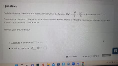 Solved Find The Absolute Maximum And Absolute Minimum Of The Chegg