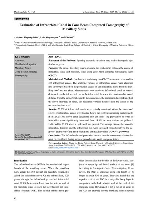 Pdf Evaluation Of Infraorbital Canal In Cone Beam Computed Tomography Of Maxillary Sinus