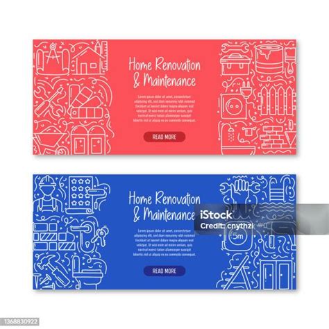 주택 개조 및 수리 관련 개체 및 요소 손으로 그린 벡터 낙서 일러스트 레이션 컬렉션 다른 홈 리노베이션 및 수리 개체배너 템플릿 디자인에 대한 스톡 벡터 아트 및 기타