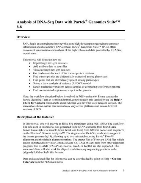 Analysis Of Rna Seq Data With Partek ® Genomics Suite™ 6 6