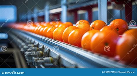 Agricultural Row Of Oranges On A Conveyor Belt Stock Illustration
