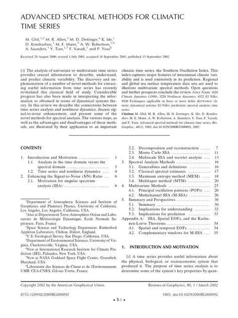 Advanced Spectral Methods For Climatic Time Series Pdf Attractor