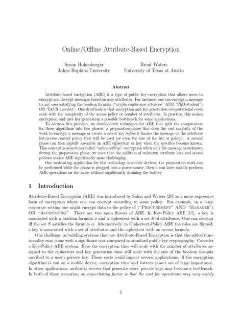 Onlineoffline Attribute Based Encryption Pdf Cryptography Encryption
