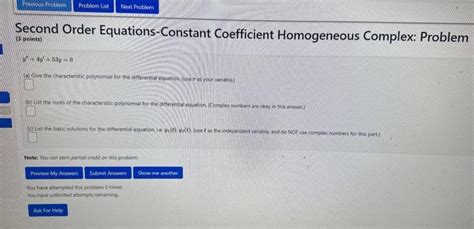 Solved Second Order Equations Constant Coefficient Chegg