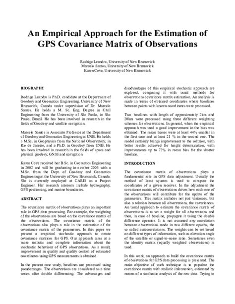 Pdf An Empirical Approach For The Estimation Of Gps Covariance Matrix Of Observations