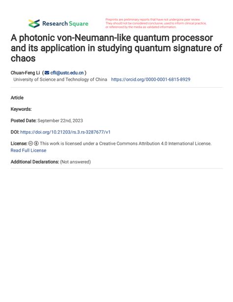 PDF A Photonic Von Neumann Like Quantum Processor And Its Application In Studying Quantum