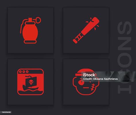 손타주 수류탄 손톱과 인터넷 불법 복제 아이콘 야구 방망이를 설정합니다 벡터 빨강에 대한 스톡 벡터 아트 및 기타 이미지 빨강 컴퓨터 바이러스 컴퓨터 바이러스