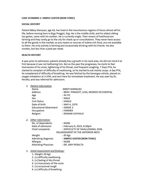Case Scenario 1 Simple Goiter Non Toxic Pdf Clinical Medicine