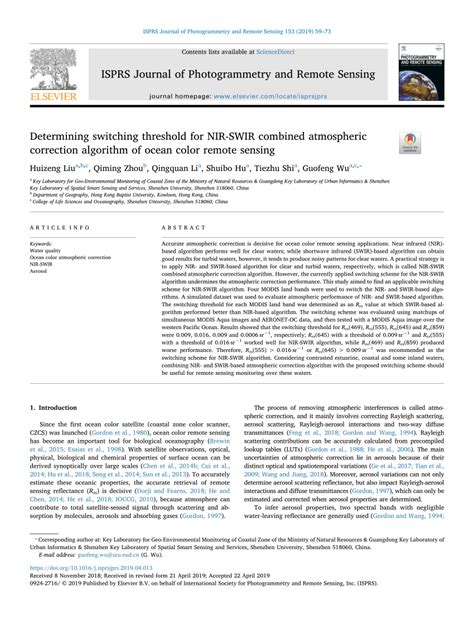 Pdf Determining Switching Threshold For Nir Swir Combined Atmospheric Correction Algorithm Of