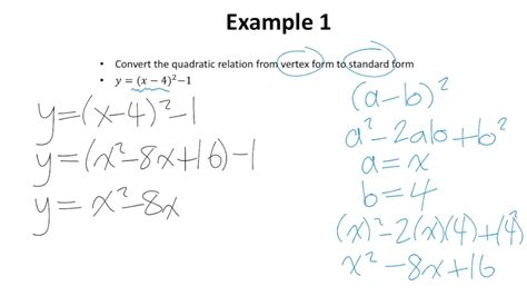 how do you convert a quadratic equation from standard form to vertex