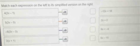 solved match each expression on the left to its simplified version on