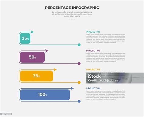 백분율 또는 백분율 인포 그래픽 개요 스타일 4 포인트 템플릿 둥근 사각형 모양 화살표가있는 선 슬라이드 프리젠 테이션을위한