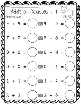 Digit Plus Digit Addition Doubles Plus One Addition Worksheet