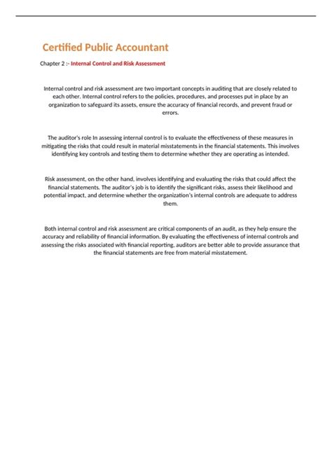 Cpa Aud Chapter 2 Internal Control And Risk Assessment Cpa
