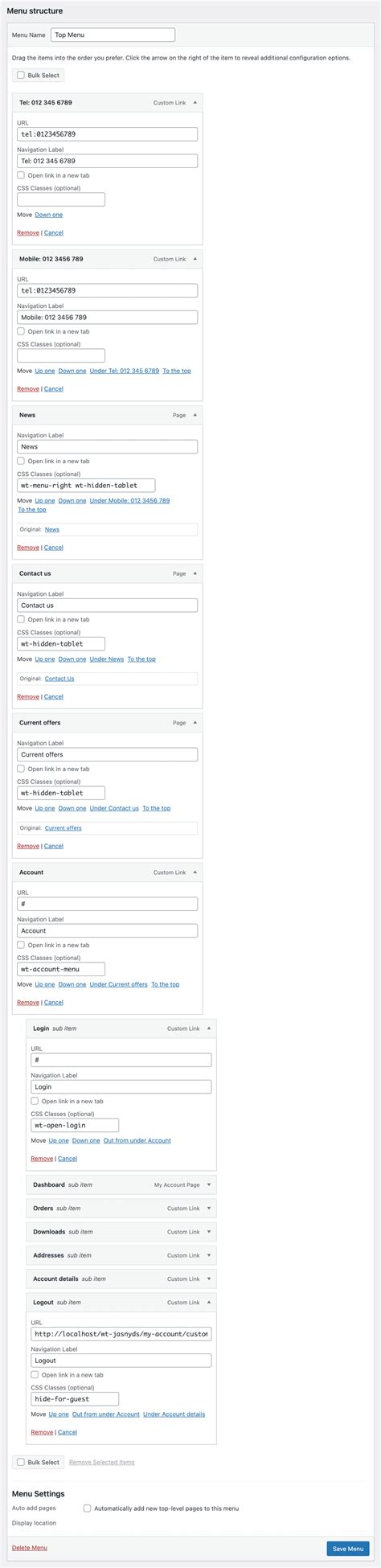 Header Section Edit Logo Top Menu With Phone Numbers And User Menu Main Menu Search And Cart