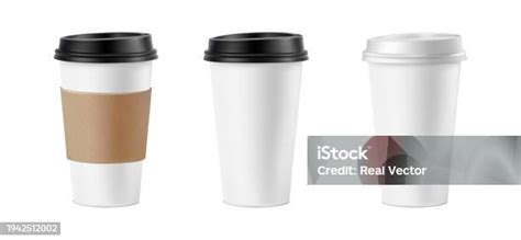 3d 현실적인 벡터 아이콘 그림입니다 검은색 뚜껑이 있는 흰색 종이 커피 컵 흰색 배경에 고립되어 있습니다 모형에 대한 스톡 벡터 아트 및 기타 이미지 Istock