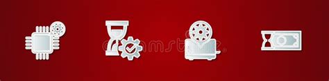 Set Processor Setting Hourglass Toaster And Fast Payments Icon Vector Stock Vector