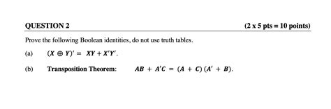 Solved Prove The Following Boolean Identities Do Not Use
