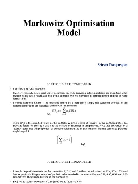 markowitz optimisation model pdf
