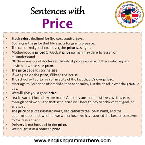 Sentences With Price Price In A Sentence In English Sentences For