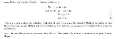 Solved Pta Using The Simplex Method Find All Solutions Chegg Com