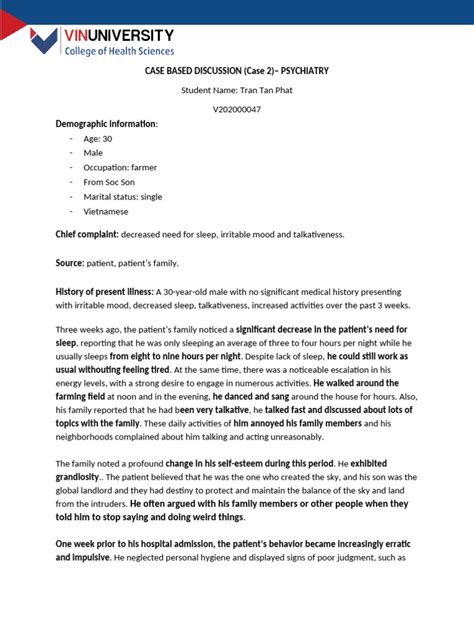 Case Based Discussion Psychiatry Pdf Mania Psychosis