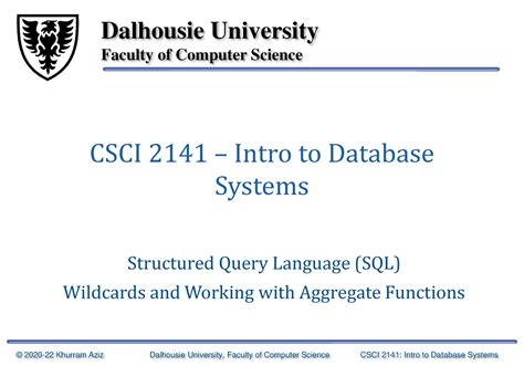 5a Sql Special Operators And Wildcards Dalhousie University Faculty Of Computer Science