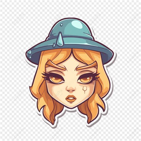 모자를 쓰고 있는 소녀의 만화 일러스트 인쇄 스티커 벡터미술보톡스 Png 일러스트 무료 다운로드 Lovepik
