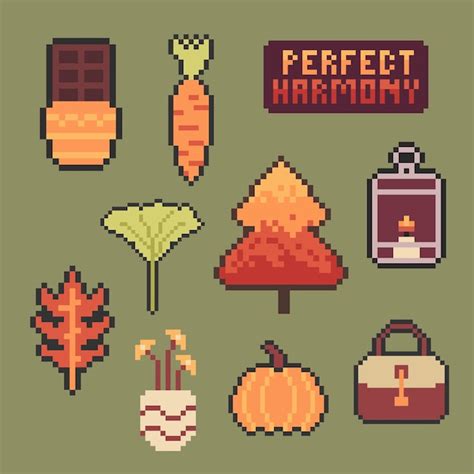 가을 객체 들 픽셀 아트 디자인 프리미엄 벡터