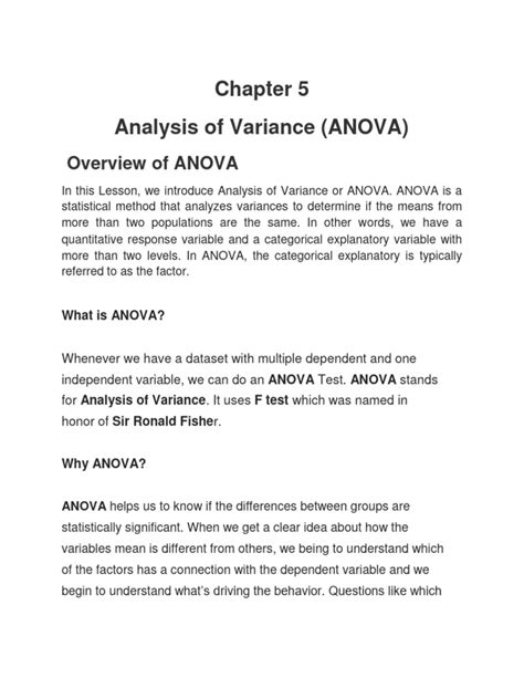 Chapter 5 Analysis Of Variance Anova Pdf Analysis Of Variance F Test