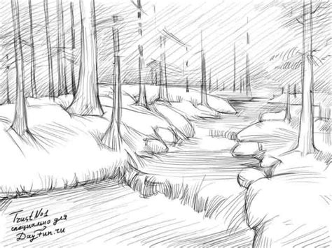 Как нарисовать реку карандашом поэтапно