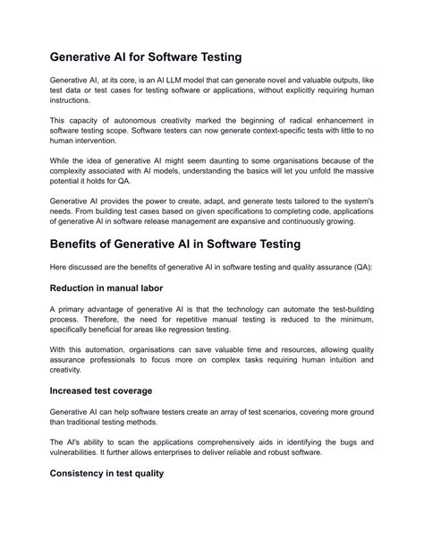 Ppt Role Of Generative Ai In Software Testing Powerpoint Presentation