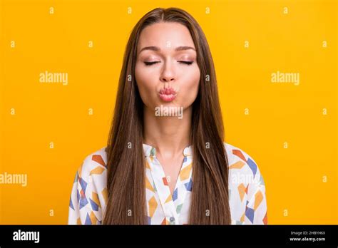 Photo Of Young Attractive Girl Pouted Lips Send Air Kiss Pretty Nice