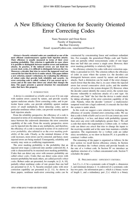 Pdf A New Efficiency Criterion For Security Oriented Error Correcting Codes